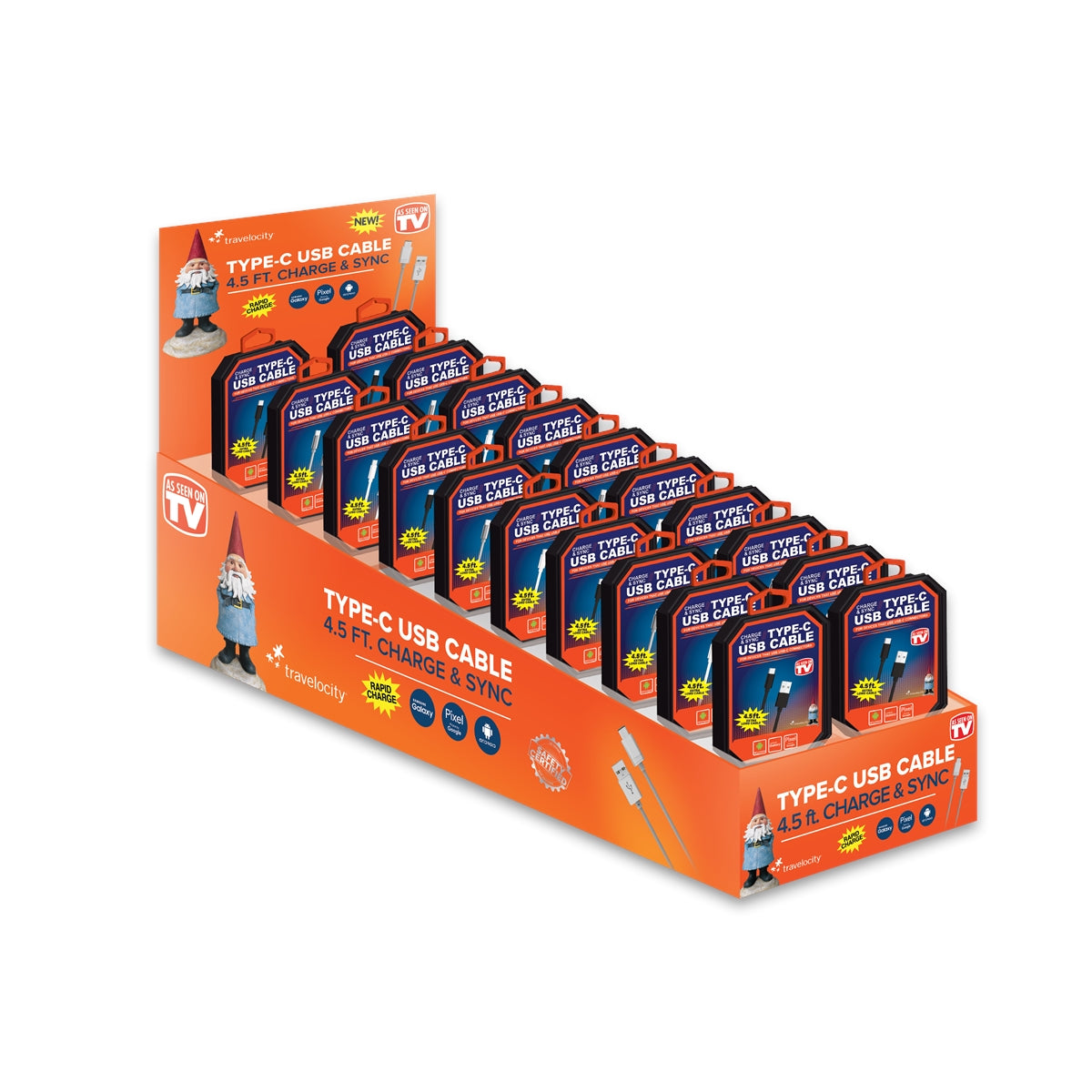 TRAVELOCITY USB-C CABLE 20PC PDQ WHITE OAK COMMERCIAL — OEM Tech Tools